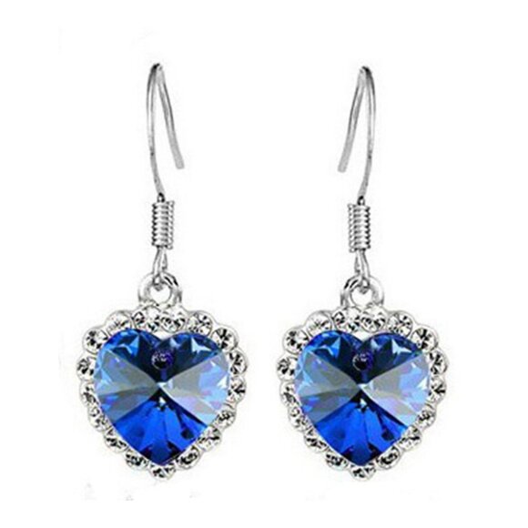 Jewelry | Sterling Silver Blue Crystal Heart Shaped Dangle Earrings ...